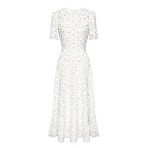 POST MERIDIEM Light- Short Sleeve Floral Midi Dress - Blue