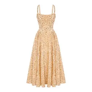 POST MERIDIEM Tuck Corset Top Midi Dress - Gold