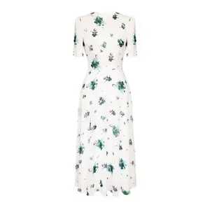 POST MERIDIEM Floral Short Sleeve Midi Dress - White