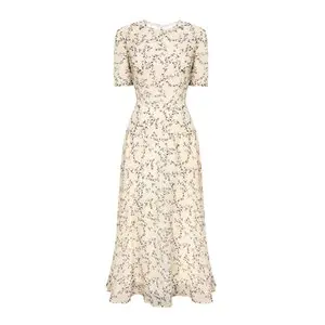 POST MERIDIEM Light- Short Sleeve Floral Midi Dress - Yellow