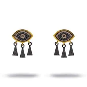EBRU JEWELRY Silver / Gold Guardian Eye Fringe Two-tone Silver Stud Earrings Silver - Silver/gold
