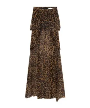 Blumarine Printed Ruffle-detailed High Slit Skirt - Brown