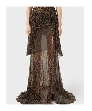 Blumarine Printed Ruffle-detailed High Slit Skirt
