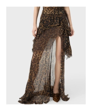 Blumarine Printed Ruffle-detailed High Slit Skirt