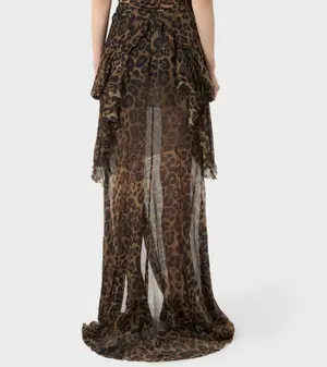 Blumarine Printed Ruffle-detailed High Slit Skirt