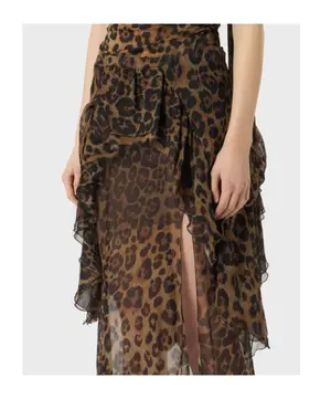 Blumarine Printed Ruffle-detailed High Slit Skirt