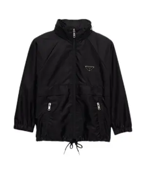 Prada Raised-collared Raincoat With Logo Plaque