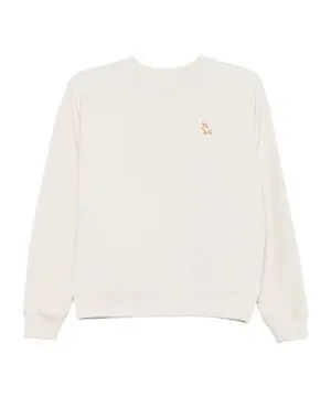 Maison Kitsuné Long Sleeve Crewneck Sweatshirt With Embroidered Fox - White