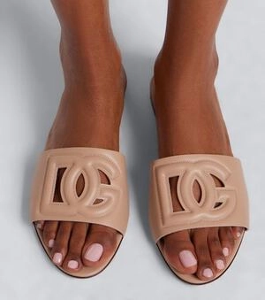 Dolce & Gabbana Dg Logo Leather Slides