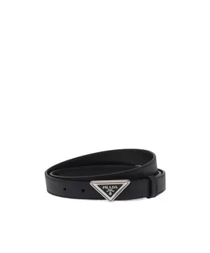 Prada Saffiano Leather Belt With Triangular Logo Buckle - Black