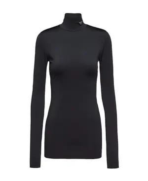 Prada Jersey Turtleneck Top - Black
