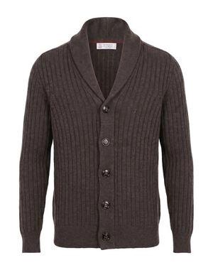 Brunello Cucinelli Cashmere Ribbed Shawl Collar Cardigan - Dark Brown