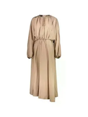 Rochas Asymmetrical Gathered-cuff Midi Dress - Neutrals