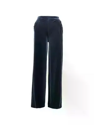 Emporio Armani Navy Velvet Ruffled Wide Leg Trousers