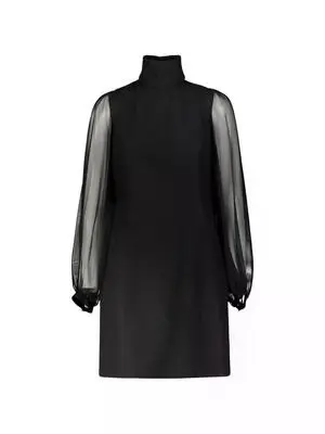 Rochas Bouclé Turtleneck Mini Dress With Silk-voile Panels