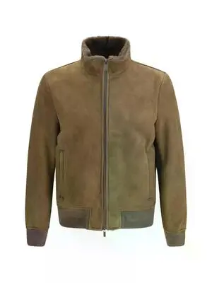 SALVATORE SANTORO High-neck Suede Bomber Jacket - Green
