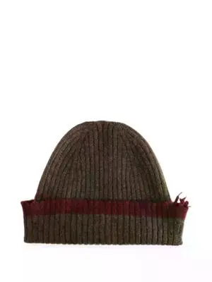 UMA WANG Ribbed-knit Frayed Beanie Hat - Brown