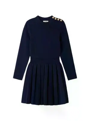 Sandro Button-detail Pleated Knitted Dress