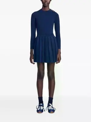 Sandro Button-detail Pleated Knitted Dress - Blue