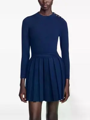Sandro Button-detail Pleated Knitted Dress - Blue
