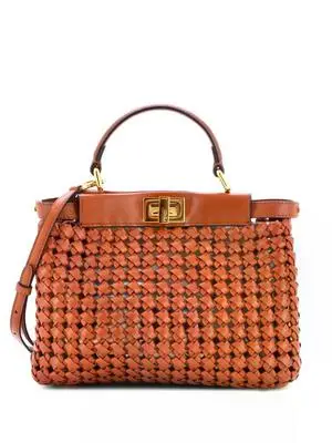 Fendi Peekaboo Braided Leather Mini Shoulder Bag - Brown