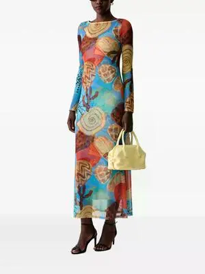 NEVER FULLY DRESSED Abstract-print Long-sleeved Maxi Dress