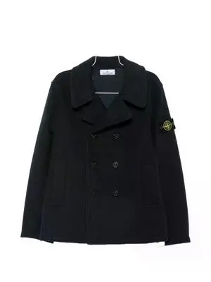 Stone Island Double-breasted Pea Coat With Logo Patch