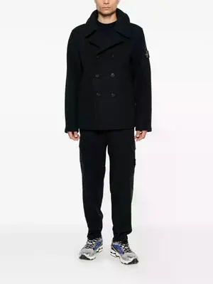 Stone Island Double-breasted Pea Coat With Logo Patch