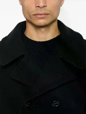 Stone Island Double-breasted Pea Coat With Logo Patch