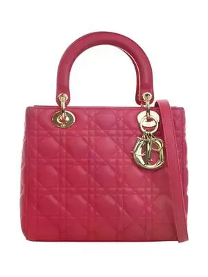 Dior 2013 Medium Lambskin Cannage Lady Satchel - Pink
