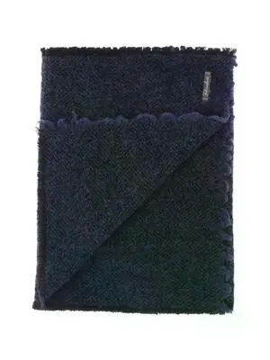 Faliero Sarti Resky Herringbone-pattern Fringed Scarf - Blue