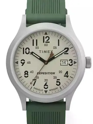 Timex® Expedition 40mm Watch With Beige Dial And Leather Strap - Neutrals