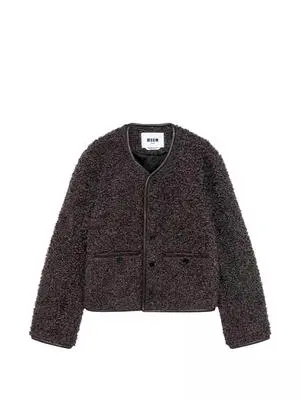 MSGM Bouclé-texture Leather-trim Jacket - Brown