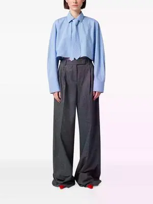 MSGM Dark Gray Check Pattern Wide Leg Pleated Trousers