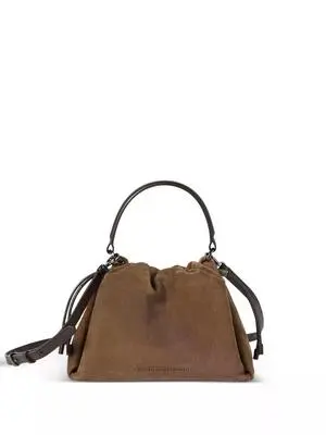 Brunello Cucinelli Mellow Small Bucket Bag In Suede With Monili - Brown