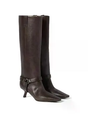 Brunello Cucinelli Riding Leather City Boots With Shiny Loops