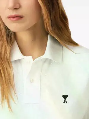 AMI Paris Cotton Polo With De Coeur Embroidery - White