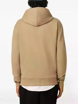 AMI Paris Zipped Cotton Hoodie With De Coeur Embroidery - Neutrals