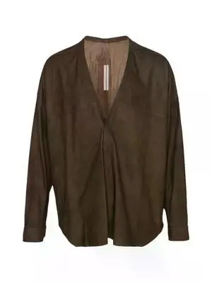 Rick Owens V-neck Lamb Leather Long-sleeve T-shirt