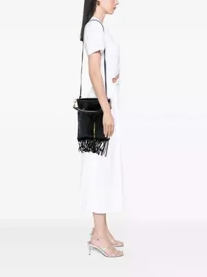 Saint Laurent 2014 Small Leather Fringe Flat Bucket Bag Satchel