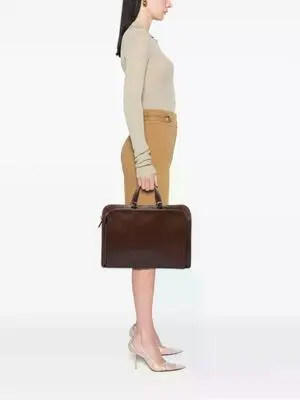 Prada 2013-2026 Saffiano Cuir Travel Front Zip Pocket Briefcase Business Bag - Brown