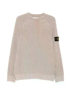 Stone Island Ribbed Knit Logo Patch Sweater - Neutrals