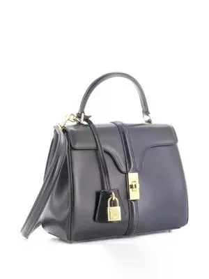 Celine 16 Top Handle Bag Smooth Calfskin Small Satchel - Black