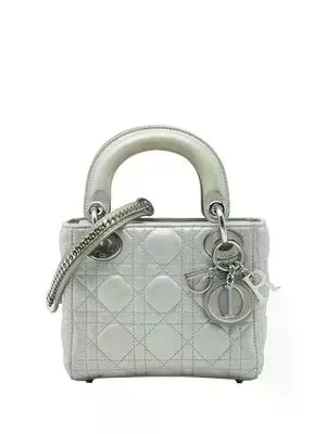 Dior 2015 Mini Iridescent Lambskin Cannage Lady Satchel - Grey