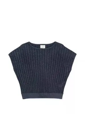 MAISON123 Perla Ribbed-knit Metallic-effect Top - Blue