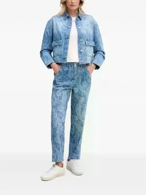 OUI Paisley Print Cropped Denim Jacket - Blue