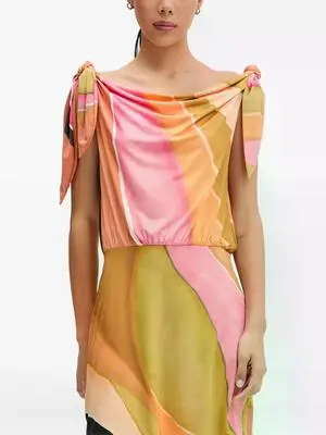 NEVER FULLY DRESSED Abstract-print Tie-shoulder Mini Dress - Orange