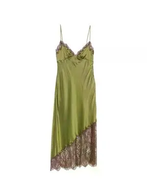 Staud Lara Lace-trim Silk Asymmetric Dress - Green