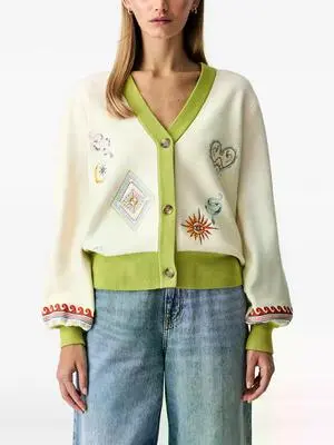NEVER FULLY DRESSED Embroidered Colour-block Cardigan - Neutrals