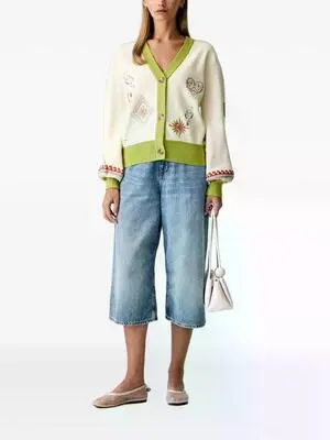 NEVER FULLY DRESSED Embroidered Colour-block Cardigan
